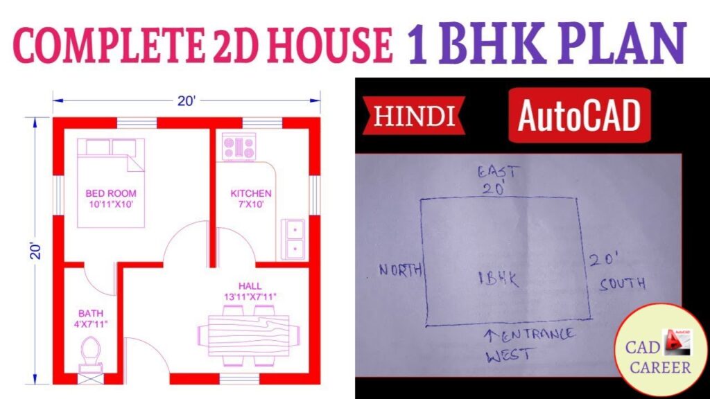 Making a simple floor plan in AutoCAD – Exercise 2 | 1bhk 2D plan | CAD ...